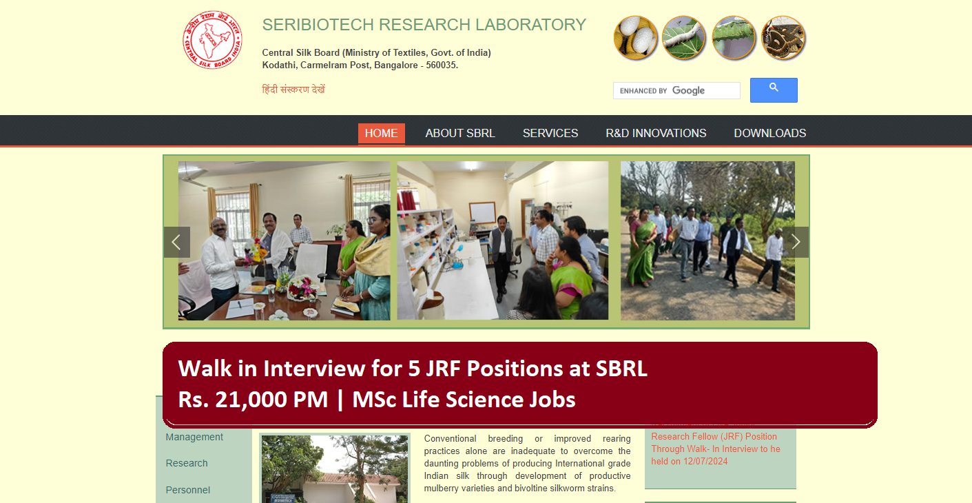 Walk in Interview for 5 JRF Positions at SBRL Rs. 21,000 PM | MSc Life ...